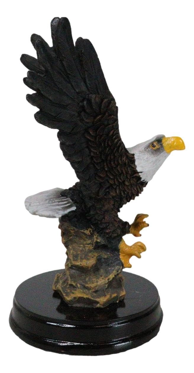 Ebros American Pride Swooping Bald Eagle with Spread Out Wings by Rocky Cliff Statue On Black Trophy Base 5.25" Tall USA Patriotic National Emblem Independence Day American Home Decor Figurine
