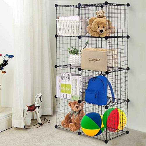 Tangkula Metal Wire Cube Storage, 8-Cube Stackable Free Standing Cubby Storage Organizer Shelf, Modular Shelving Grids, DIY Bookcase Closet Wardrobe Organization Storage Cubes