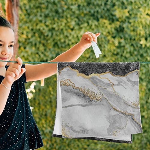 Bath Towels Set of 2 Hand Towels for Bathroom Cotton Gold Black Marble Decorative 28x14in Absorbent Soft