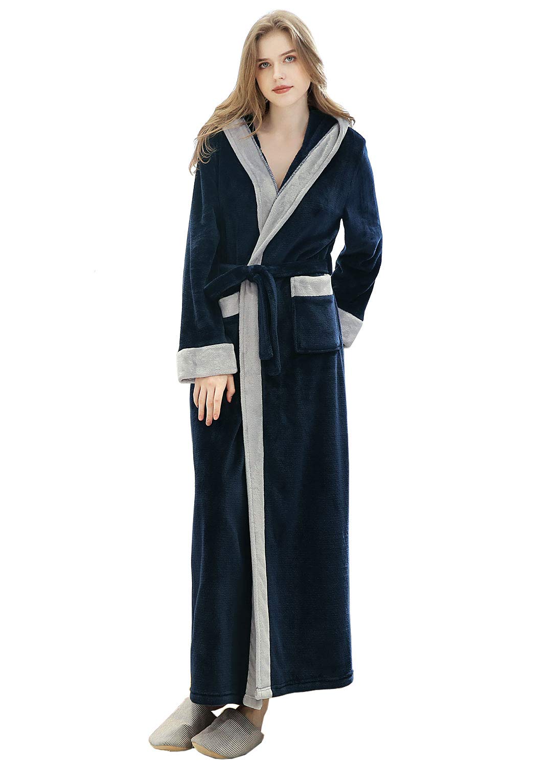 Artfasion Women Robes Long Soft Hooded Bathrobes Sleepwear Winter Warm Ladies Housecoat Gift Robe