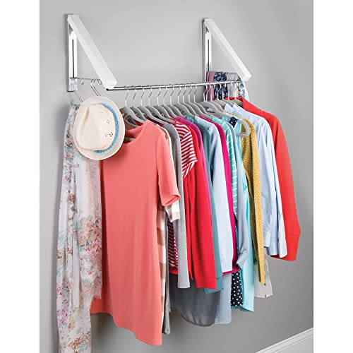 mDesign Expandable Metal Wall Mount Clothes Air Drying Rack - for Indoor Air Drying and Hanging Clothing, Towels, Lingerie, Hosiery, Delicates - Great for Laundry Room, Bathroom, Utility Area - White