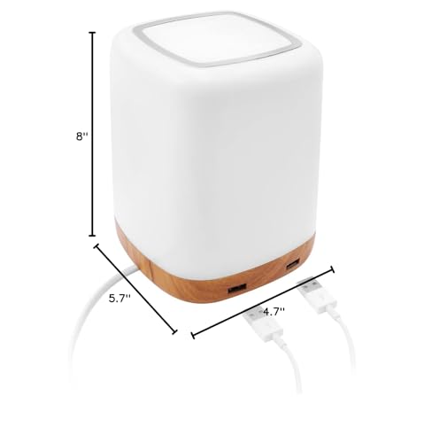 Macally LED Table Lamp with USB Port (4 Fast Charge Ports) - 3 Level Brightness Touch Sensor Control - Small Bedside Lamp with USB Port & (2700K) Warm White - LED Desk Lamp with USB Charging Port
