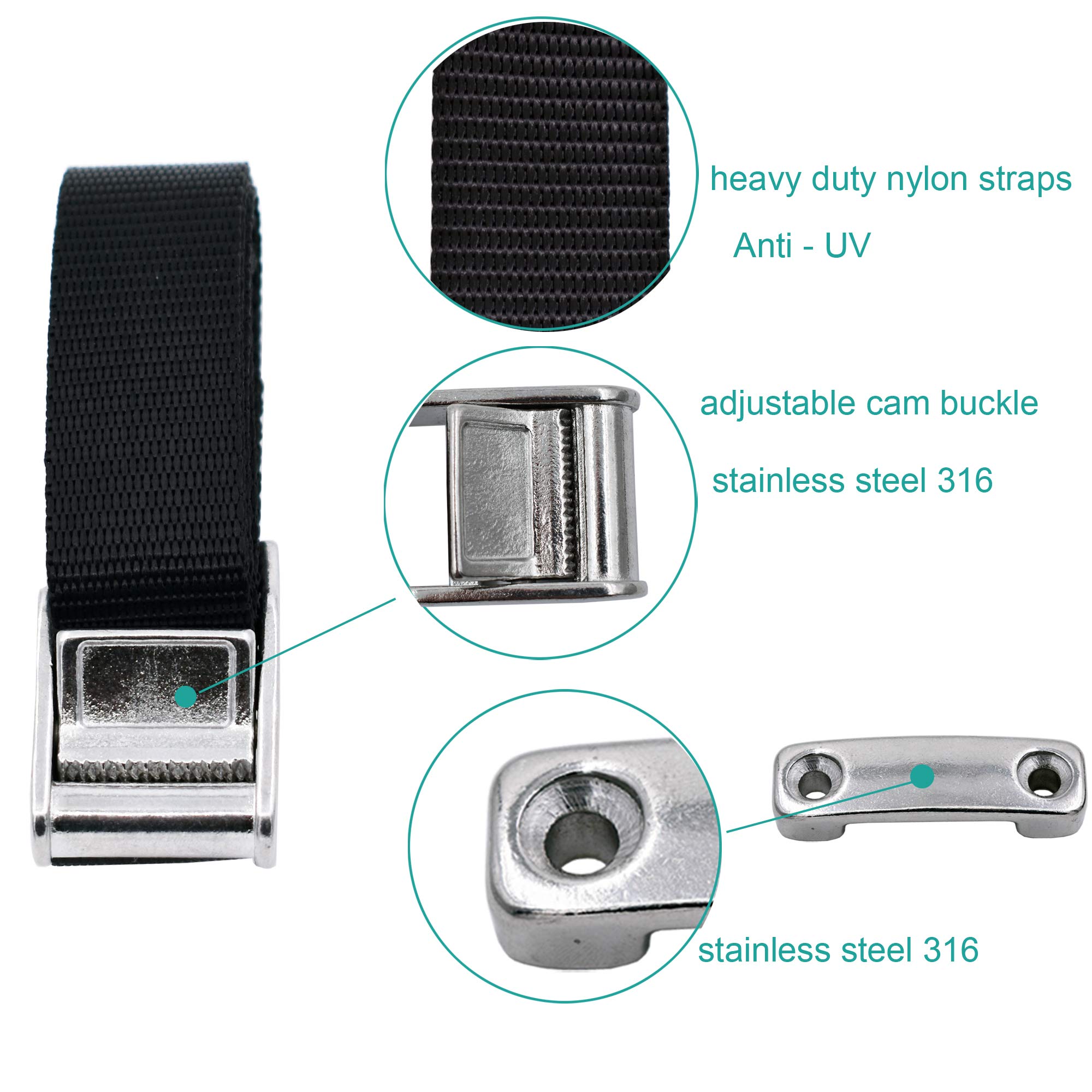 YYST Cooler Tie-Down Kit Strap Improved Cooler Straps Compatible with Yeti RTIC Igloo Coleman Coolers W SS 316 Buckle and 316 Deck Loop to Keep Your Cooler Secured - No Cooler – Type B (2)