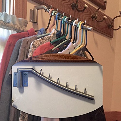 Sumnacon 12.6" Wall Mounted Clothes Hanger Rack, Stainless Steel Garment Hooks with Swing Arm Holder, Space Saver Clothing and Closet Rod Storage Organizer for Laundry Room Bedrooms Bathrooms