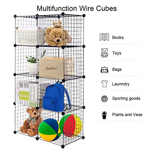 Tangkula Metal Wire Cube Storage, 8-Cube Stackable Free Standing Cubby Storage Organizer Shelf, Modular Shelving Grids, DIY Bookcase Closet Wardrobe Organization Storage Cubes