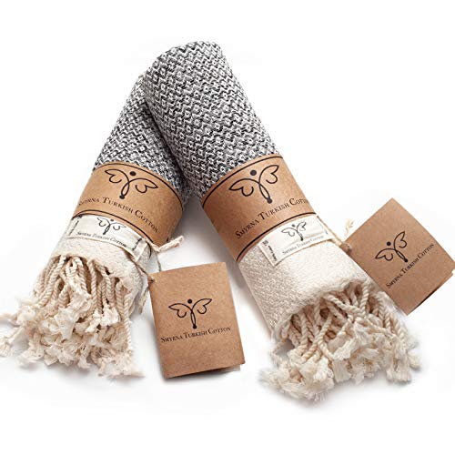 SMYRNA TURKISH COTTON Original Series Hand Towels - Set of 2 |16 x 40 in| 100% Turkish Cotton |Large, Soft Hand and Head Towels for Bathroom, Kitchen |No Shrink| Premium Luxury Set - Gray