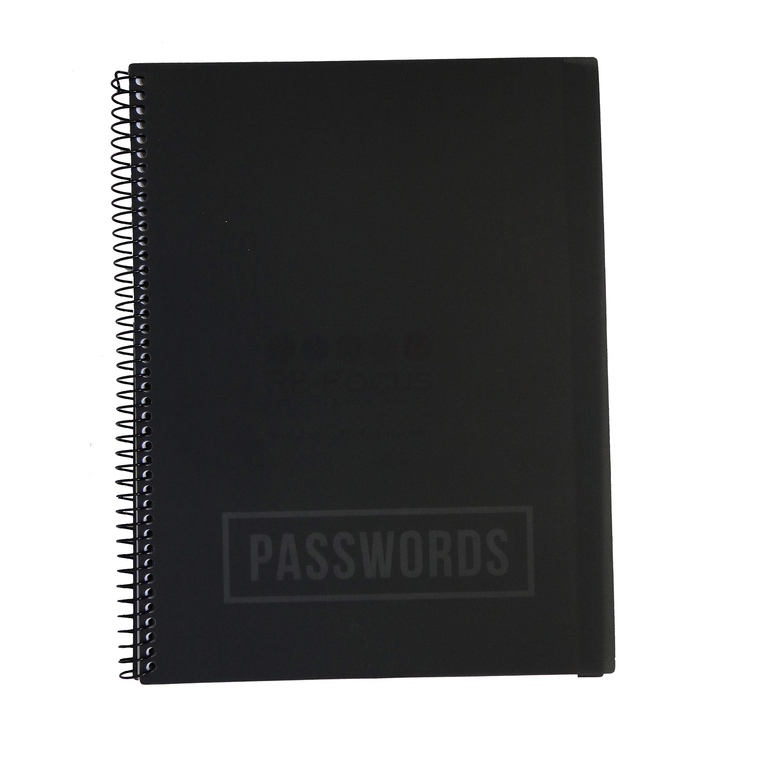 RE-FOCUS Password Book with Alphabetical Tabs 10"x7.5" Spiral Bound Credentials keeper Saves All Internet Login Details (Black)