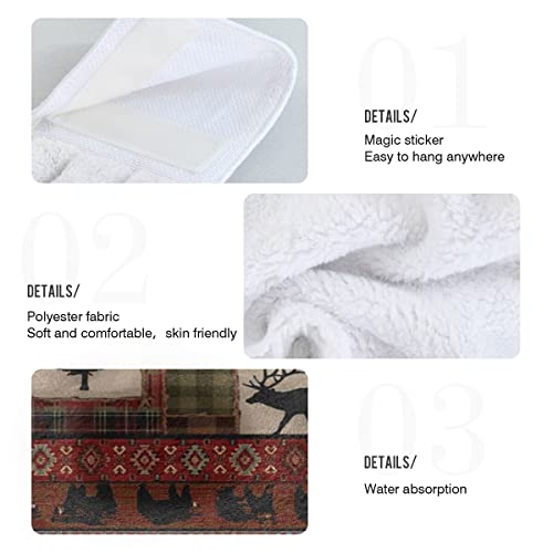 Socira 2 Pack Hanging Tie Towels Set, Farmhouse Cabin Absorbent Kitchen Hand Towels with Loop,Quick Dry Moose Bear Hand Towel for Bathroom Laundry Room Home Decor