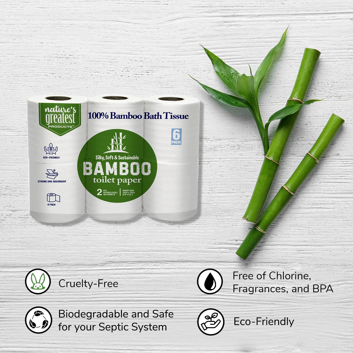 Nature's Greatest Foods - Toilet Paper, 6-Roll Pack, 2-Ply Tree-Free Soft and Silky Bathroom Tissue, Sustainable Packaging - Ideal for Eco-Conscious Consumers
