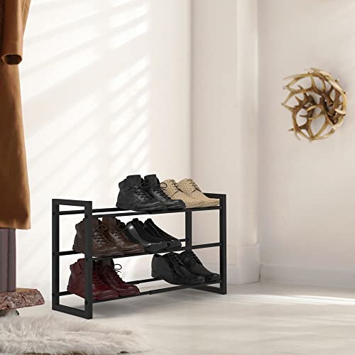 COMAX 3-Tier Expandable Shoe Rack or Boot Rack Organizer for Tall Boots, Small Adjustable Shoe Shelf for Entryway Closet, Modern Metal Iron Shoe Stand, Free Standing Extendable Shoe Storage Organizer