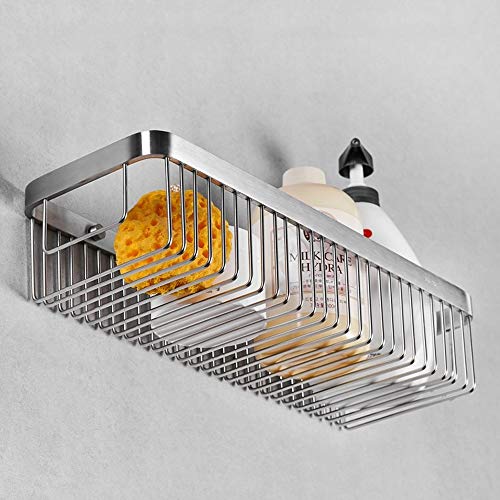 Thwarm Bathroom Racks 304 Stainless Steel Wide Side Brushed Net Basket Rectangular Wire Basket Wall Mount Mounted Single Tier Bathroom Bath Shower Storage Holder for Shampoo Conditioner