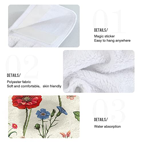 2pcs Spring Flowers Dragonfly Hanging Kitchen Towel Summer Botanical Leaves Floral Hand Towels Soft Coral Velvet Loop Dish Towel for Bathroom Washcloth Absorbent Tie Towel