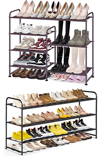 MISSLO 4 Tier Boot Shoe Rack + 3 Tier Long Shoe Rack for Closet Shoe 0rganizer
