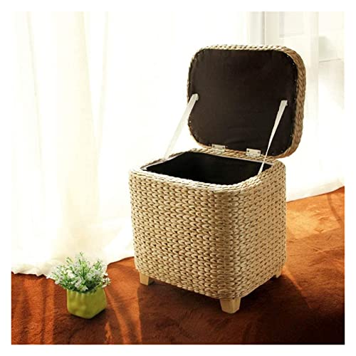 ALDEPO Shoe Cabinet Ottoman Storage Boxes Handmade Straw Solid Wood Shoe Changing Stool Multifunctional Rattan Footstool Healthy and Clean Dual Use Footstool for Home Closet Bedroom