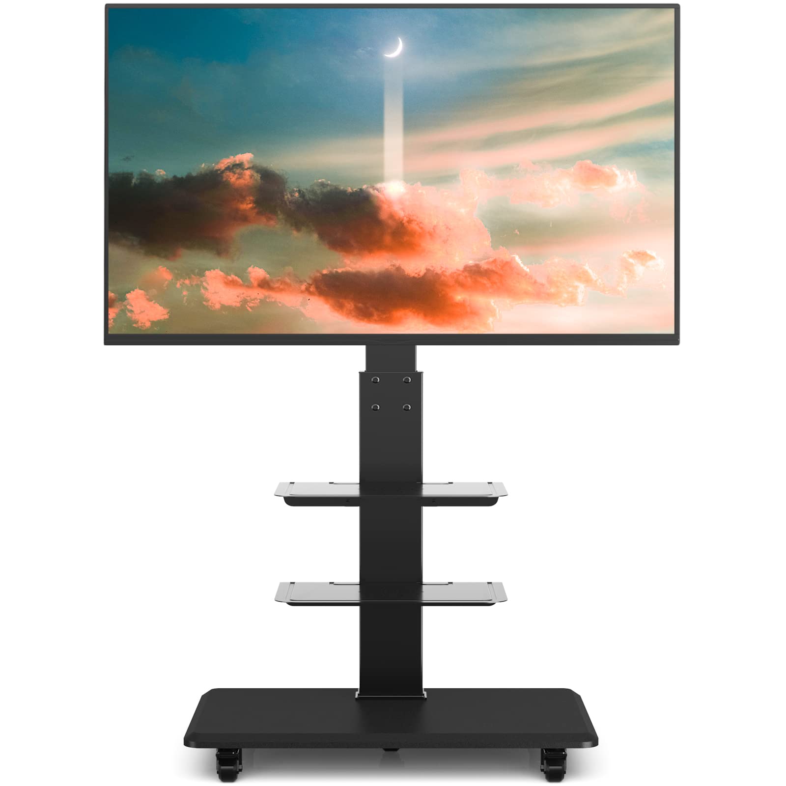 5Rcom Mobile TV Cart Portable TV Floor Stand Rolling with Wheels and Swivel Mount for 32 37 40 42 47 50 55 60 65 inch LED LCD Flat or Curved Screens TVs up to 110lbs Media Shelf Storage, Black