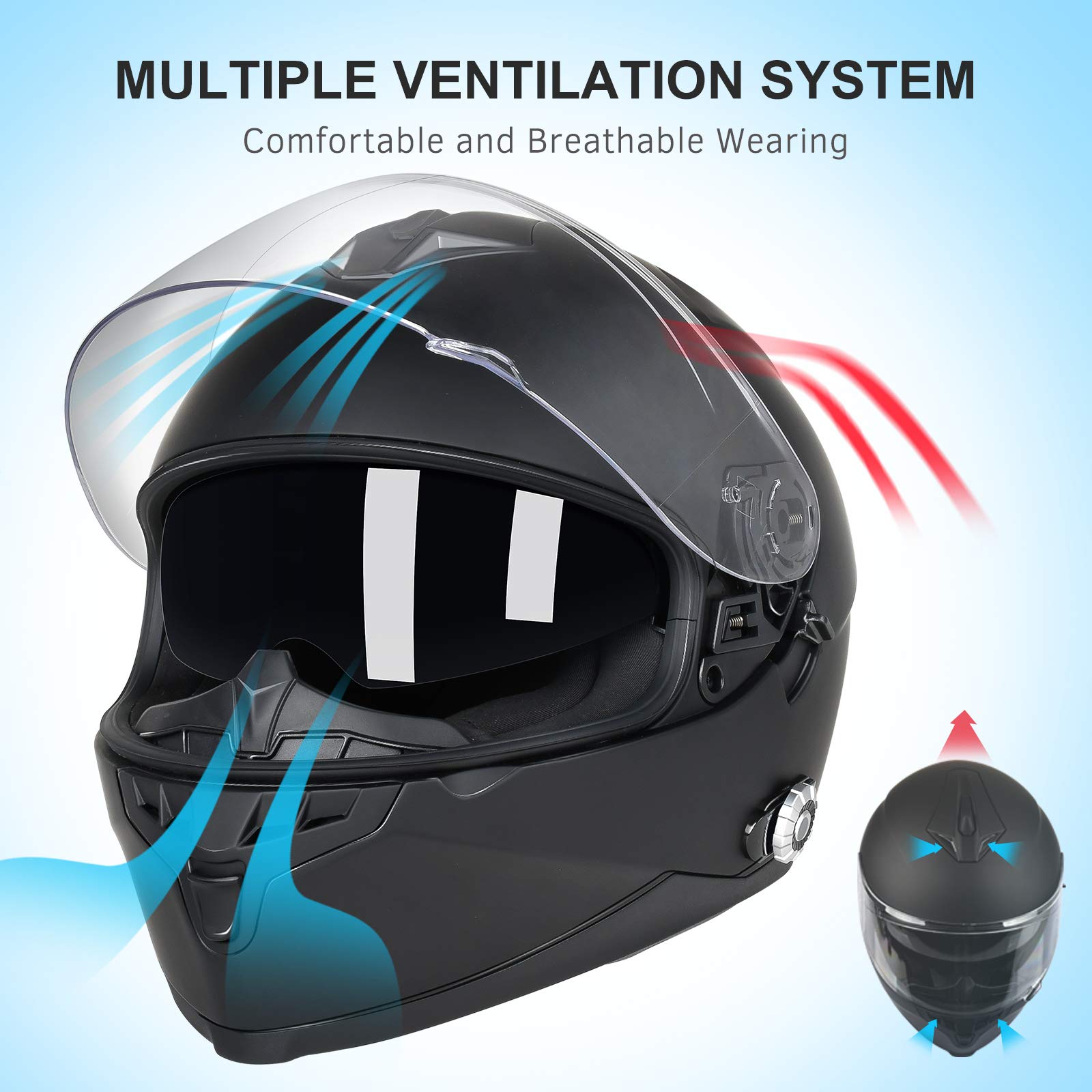 Bluetooth Integrated Motorcycle Helmet, FreedConn DOT Full Face BM12 Communication Systems Motorcycle Helmet with 500m FM Radio/ MP3, 2-3 Riders Pairing Intercom (Matte Black, XXL)