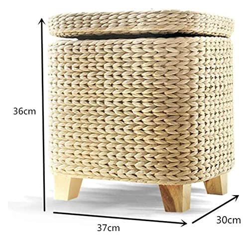 ALDEPO Shoe Cabinet Ottoman Storage Boxes Handmade Straw Solid Wood Shoe Changing Stool Multifunctional Rattan Footstool Healthy and Clean Dual Use Footstool for Home Closet Bedroom