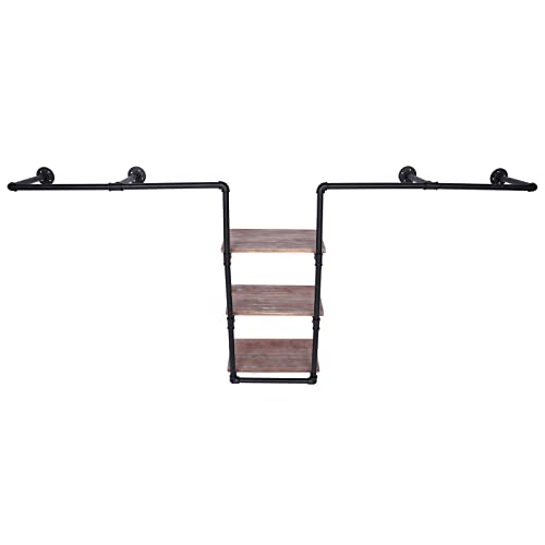 NeNchengLi Industrial Pipe Clothing Rack Wall Mount Clothing Rack With Three Storage Shelves Clothing Display Rack Retail Display Clothes Rod Iron Garment Rack Multi-occasion Clothes Display Shelf