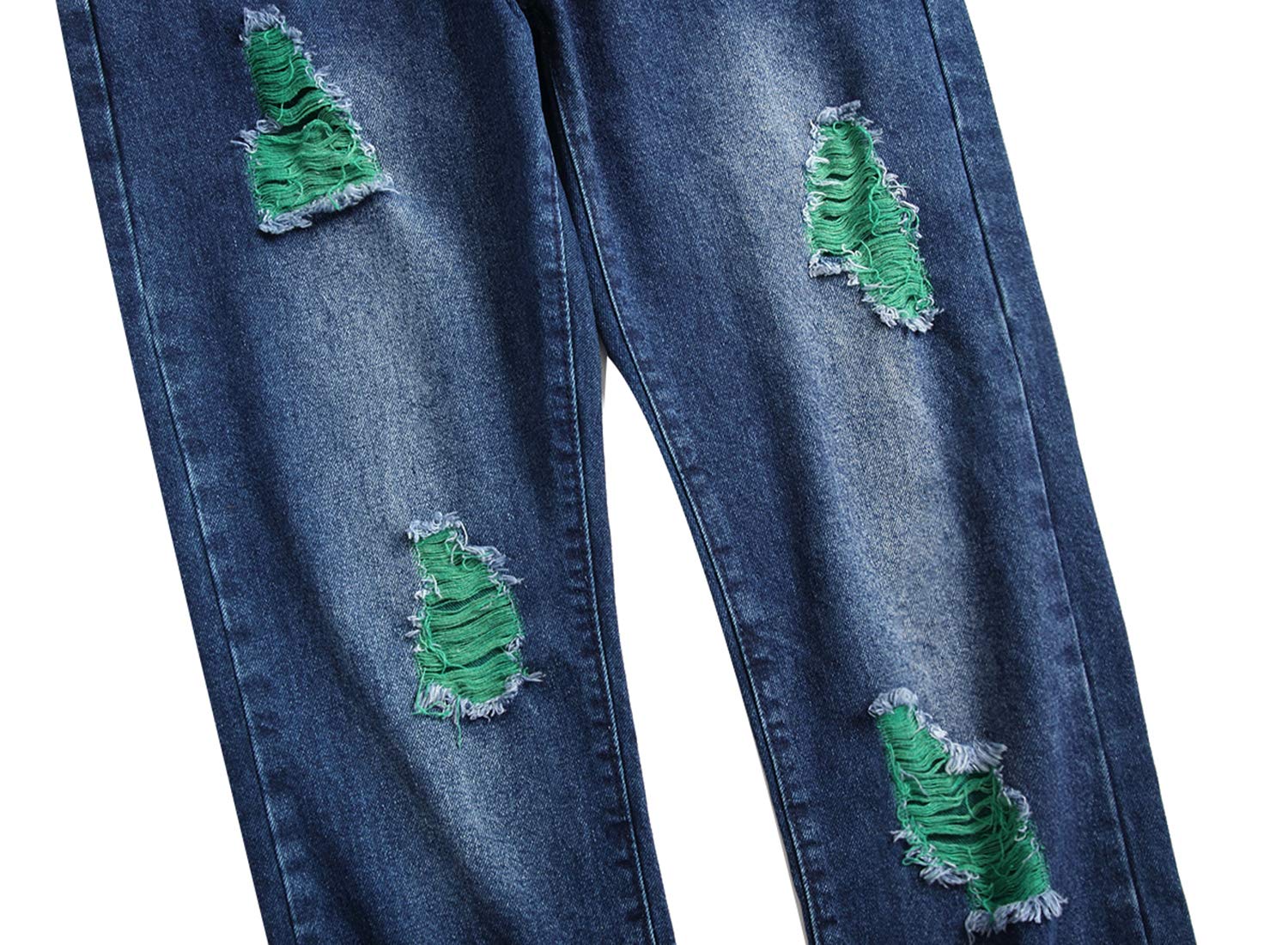 Men's Ripped Distressed Destroyed Slim Fit Straight Leg Denim Jeans (38, Dark Blue)