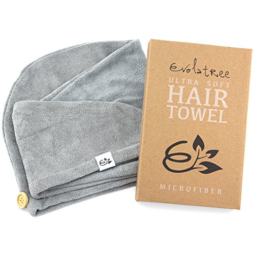 Evolatree Microfiber Hair Towel - Wet Hair Wrap Turbans - Rapid Dry Anti Frizz Curly Hair Products - Quick Drying Cap, Plopping Tshirt Head Wraps for Women - Turban Hair Towels, Gym Salon Bath Shower