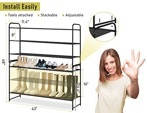 MISSLO 4 Tier Boot Shoe Rack + 3 Tier Long Shoe Rack for Closet Shoe 0rganizer