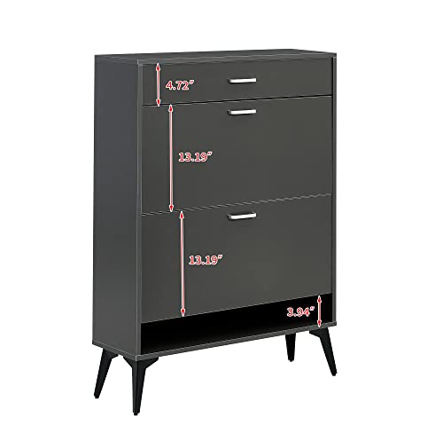 Leiln.z Shoe Cabinet with 1 Slide Drawer & 2 Flip Drawers, Freestanding Shoe Rack Storage Organizer,Shelves for Narrow Closet, Entryway, Living Room (Gray)