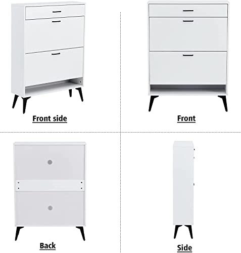 Leiln.z Shoe Cabinet with 1 Slide Drawer & 2 Flip Drawers, Freestanding Shoe Rack Storage Organizer,Shelves for Narrow Closet, Entryway, Living Room (Gray)