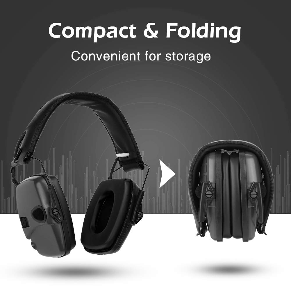 Tosuny Electronic Shooting Earmuff, 22dB Noise Reduction Sport Sound Amplification Ear Defender, Foldable Ear Protection Hunting Earmuff with Microphone, Ideal for Shooters, Hunters(Black)