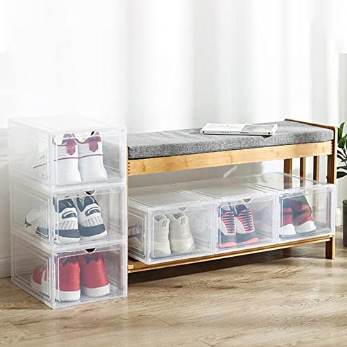 6 Pack Wanhux Shoe Box Organizer,Stackable Plastic Shoe Box With Clear Door,Transparent Shoe Box Storage,As Shoe Storage Box And Clear Shoe Box,For Display Sneakers,Easy Assembly,Fit Up To Us Size 12(13.6”x 10.6”x 6.7”)