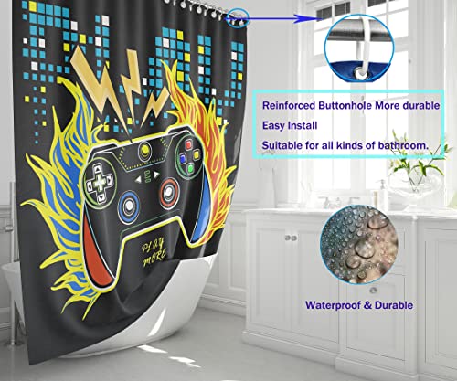 BATATADOCE Gaming Shower Curtains Bathroom Sets with Shower Curtain and Rugs Gamer Controller Curtains Kids Bathroom Decor Boys Bathroom Decor Sets Shower Curtain Sets 70x70 Inch