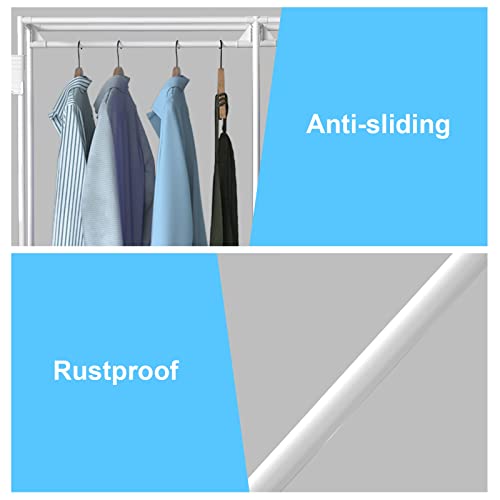 KOCASO Garment Shoes Rack Simple Closet Metal Shelf Clothing Organizer with 4 Hooks and Lower Storage Space, White