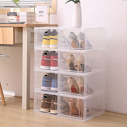 6 Pack Wanhux Shoe Box Organizer,Stackable Plastic Shoe Box With Clear Door,Transparent Shoe Box Storage,As Shoe Storage Box And Clear Shoe Box,For Display Sneakers,Easy Assembly,Fit Up To Us Size 12(13.6”x 10.6”x 6.7”)