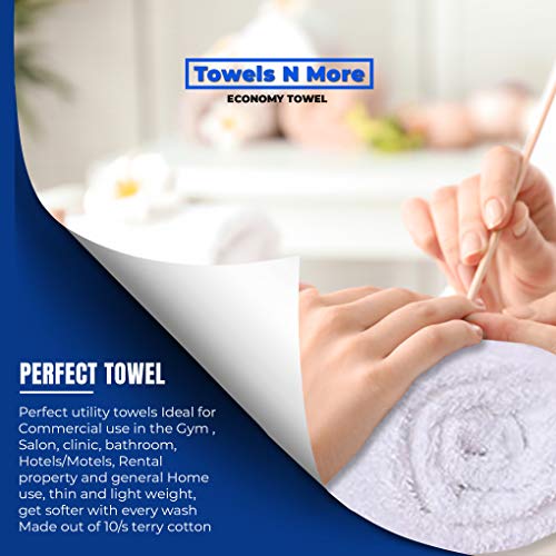 Towels N More 12 Pack White Soft 100% Cotton Loop 15X25 Basic Hand Towels- Gym Towels (12)