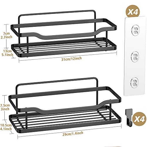 OMAIRA 2-Pack Adhesive Shower Caddy, Shower Shelf, No Drilling Rustproof Stainless Steel Shower Organizer for Inside Shower & Kitchen Storage (Matte Black)