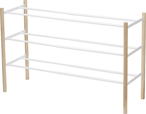 YAMAZAKI home Plain Expandable 3-Tierd Shoe Rack White,