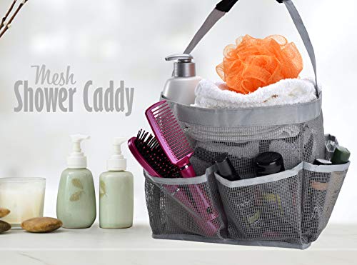 Mesh Shower Bag - Easily Carry, Organize Bathroom Toiletry Essentials While Taking a Shower. (9-Pockets | Grey)