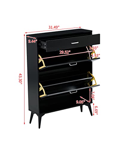 Leiln.z Shoe Cabinet with 1 Slide Drawer & 2 Flip Drawers, Freestanding Shoe Rack Storage Organizer,Shelves for Narrow Closet, Entryway, Living Room (Gray)
