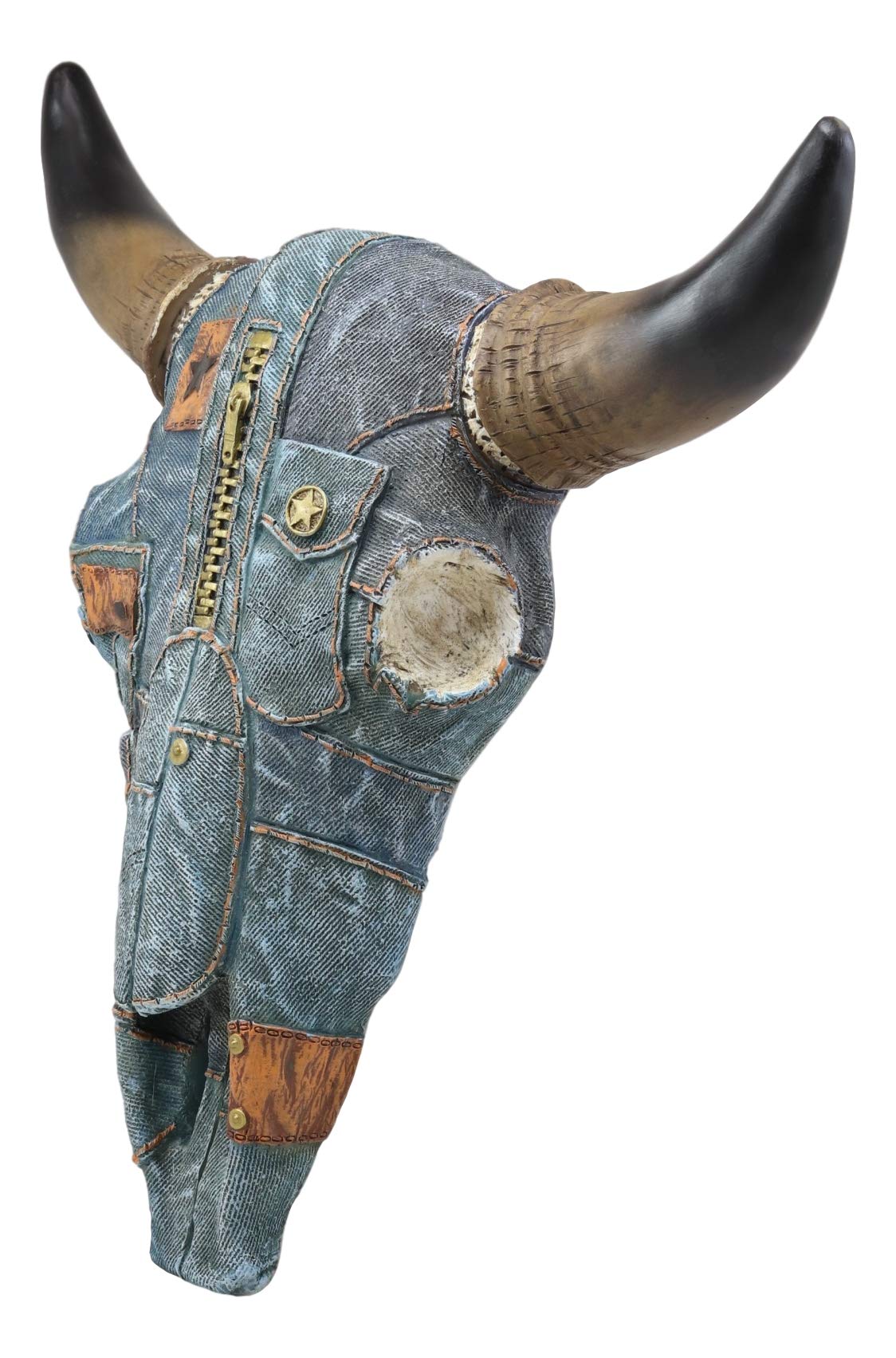 Ebros 13" Wide Western Southwest Steer Bison Buffalo Bull Cow Horned Skull Head In Cowboy Blue Denim Jeans Design Wall Mount Decor Native Indian Sacred Animal Totem Bust Skulls
