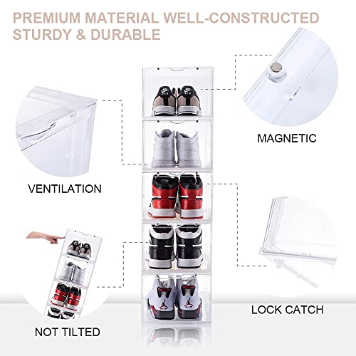 6 Pack Wanhux Shoe Box Organizer,Stackable Plastic Shoe Box With Clear Door,Transparent Shoe Box Storage,As Shoe Storage Box And Clear Shoe Box,For Display Sneakers,Easy Assembly,Fit Up To Us Size 12(13.6”x 10.6”x 6.7”)
