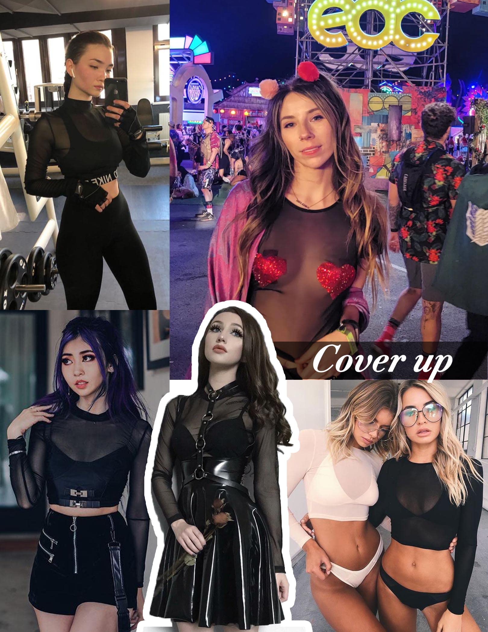 Avidlove Long Sleeve Mesh Crop Top Sheer Tops for Women See Through Shirt Black M