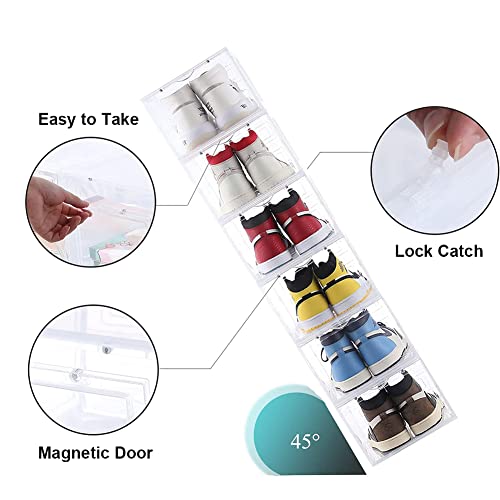 6 Pack Wanhux Shoe Box Organizer,Stackable Plastic Shoe Box With Clear Door,Transparent Shoe Box Storage,As Shoe Storage Box And Clear Shoe Box,For Display Sneakers,Easy Assembly,Fit Up To Us Size 12(13.6”x 10.6”x 6.7”)
