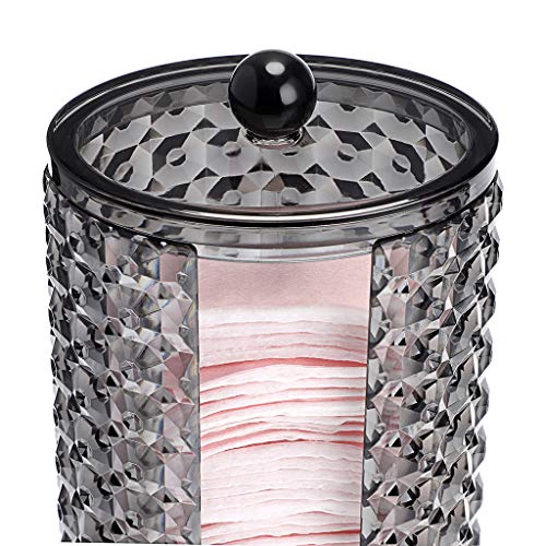 Hipiwe 2 Packs Q-Tips Cotton Round Holder - Acrylic Cotton Swab Canister Jar Cotton Balls Dispenser with Lid, Bathroom Vanity Countertop Storage Organizer for Makeup Sponges,Black