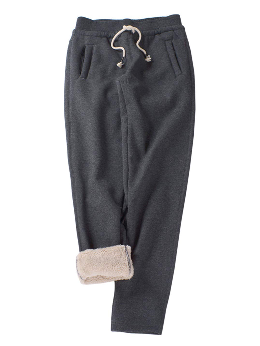 Gihuo Women's Sherpa Lined Sweatpants Winter Warm Fleece Lined Sweatpants with Pockets Fleece Jogger Pants Athletic(2# Dark Grey, X-Large)