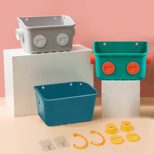 TWISBAY Bath Toy Storage Organizer Basket - 3-Pack Wall Mounted Hanging Shower Caddy Shelf with Hooks No Drilling Adhesive Robot Modeling Kitchen Storage Rack