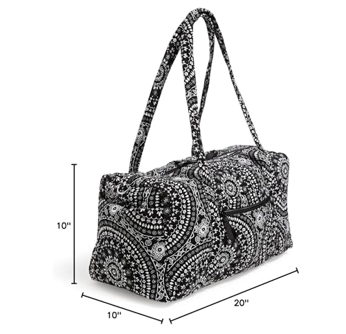 Vera Bradley Women's Cotton Medium Travel Duffel Bag, Black Bandana Medallion, One Size