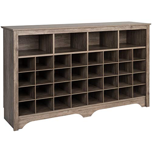 Pemberly Row Transitional 36 Cubby Wooden Shoe Cubby Console in Drifted Gray