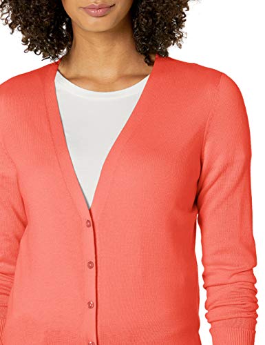 Amazon Essentials Women's Lightweight V-Neck Cardigan Sweater (Available in Plus Size), Coral Pink, XX-Large