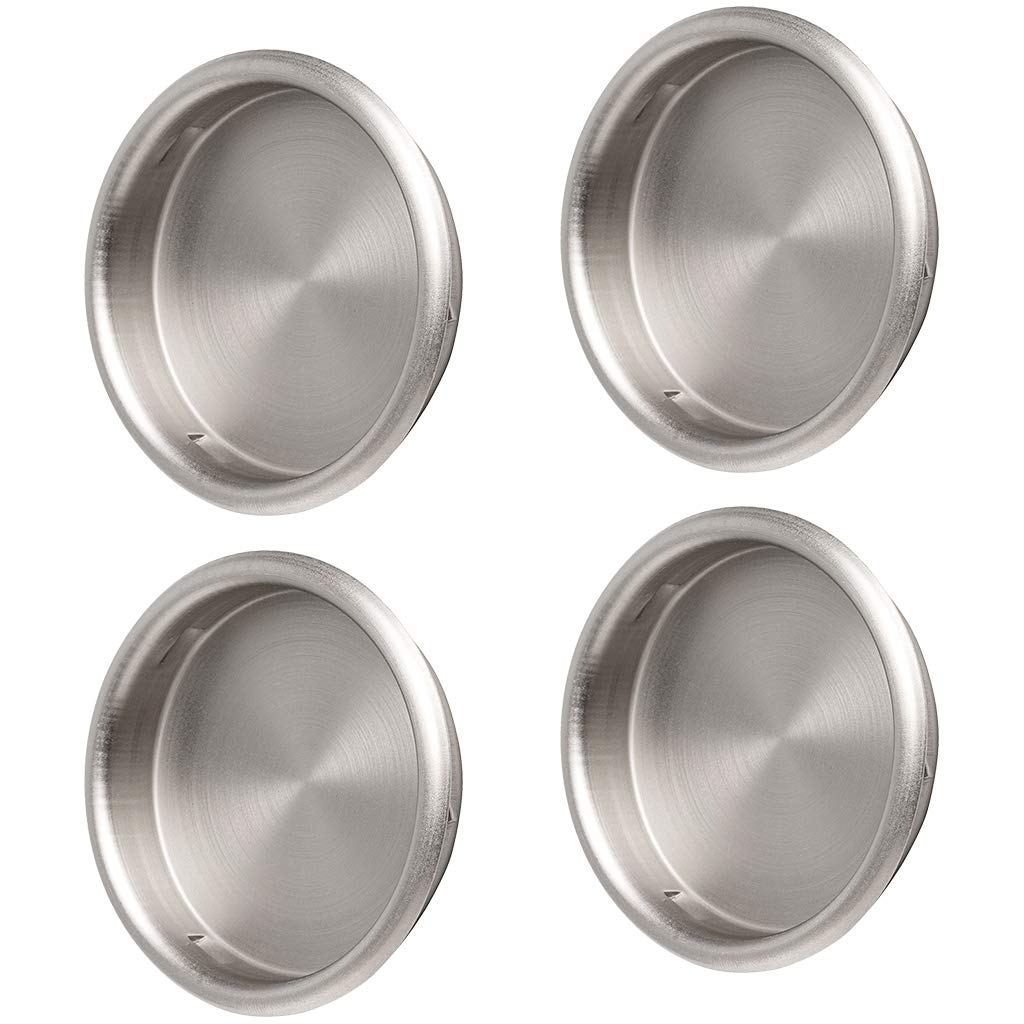 4PCS Closet Door Finger Pull - Satin Nickel, 2-1/8' Easy Snap-in Circular Sliver Pulls, No Nails Needed, Perfect for Cabinet, Pocket, Sliding, Bi-Pass Door