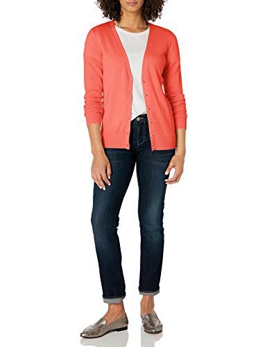 Amazon Essentials Women's Lightweight V-Neck Cardigan Sweater (Available in Plus Size), Coral Pink, XX-Large