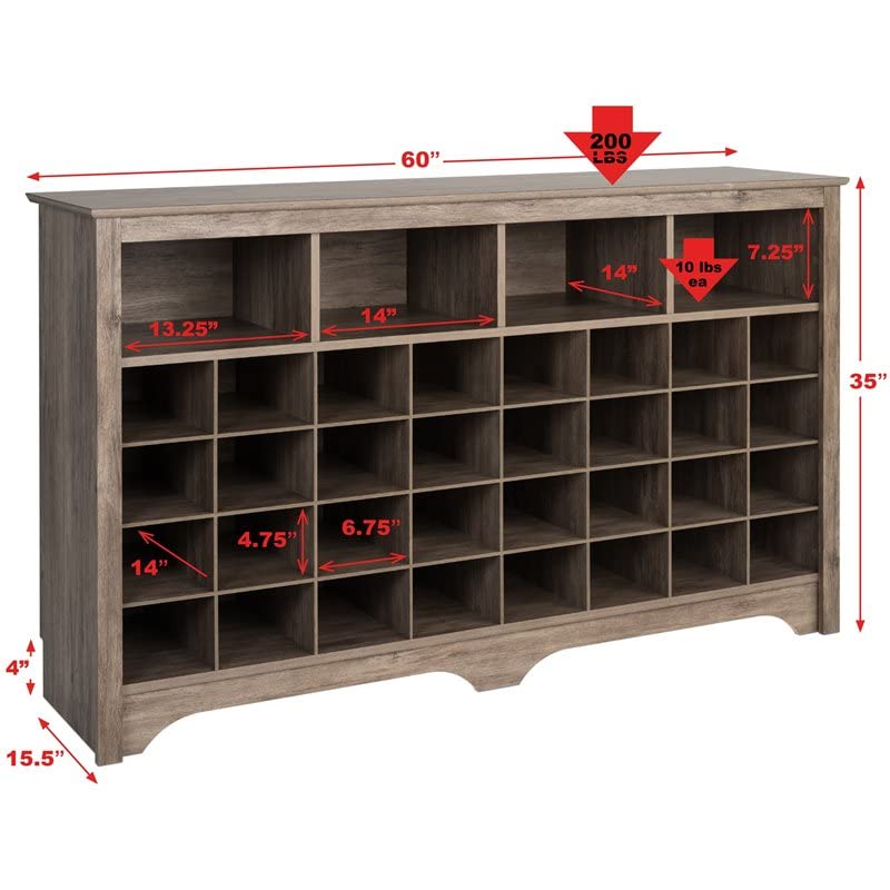 Pemberly Row Transitional 36 Cubby Wooden Shoe Cubby Console in Drifted Gray